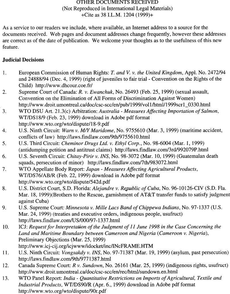 Other Documents Received | International Legal Materials | Cambridge Core
