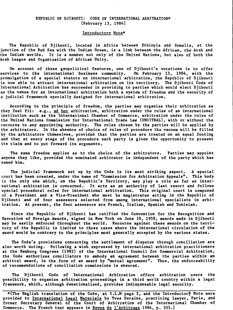 Djibouti Code of International Arbitration | International Legal ...