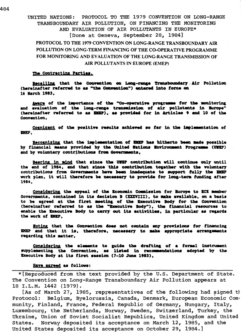 United Nations: Protocol to the 1979 Convention on Long-Range ...