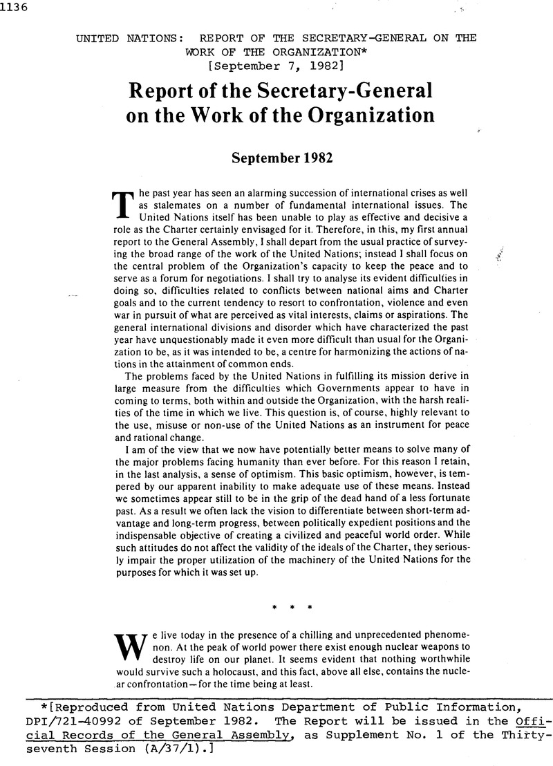 United Nations: Report of the Secretary-General on the Work of the ...