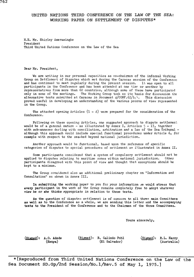 United Nations Third Conference on the Law of the Sea: Working Paper on ...
