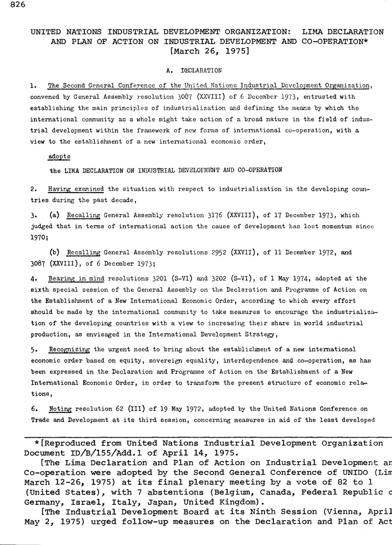 United Nations Industrial Development Organization: Lima Declaration and Plan of Action on ...