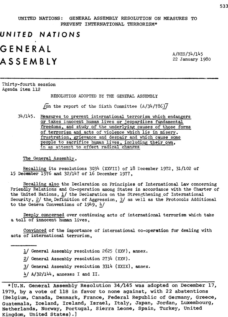 United Nations: General Assembly Resolution on Measures to Prevent ...