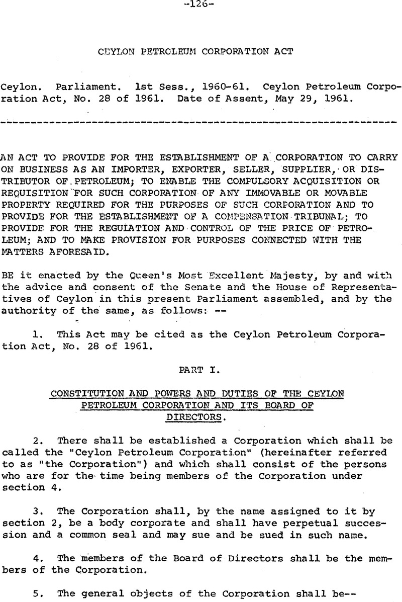Ceylon Petroleum Corporation Act | International Legal Materials ...