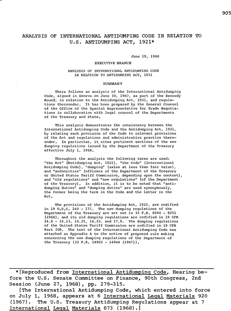 Analysis of International Antidumping Code in Relation to U.S ...