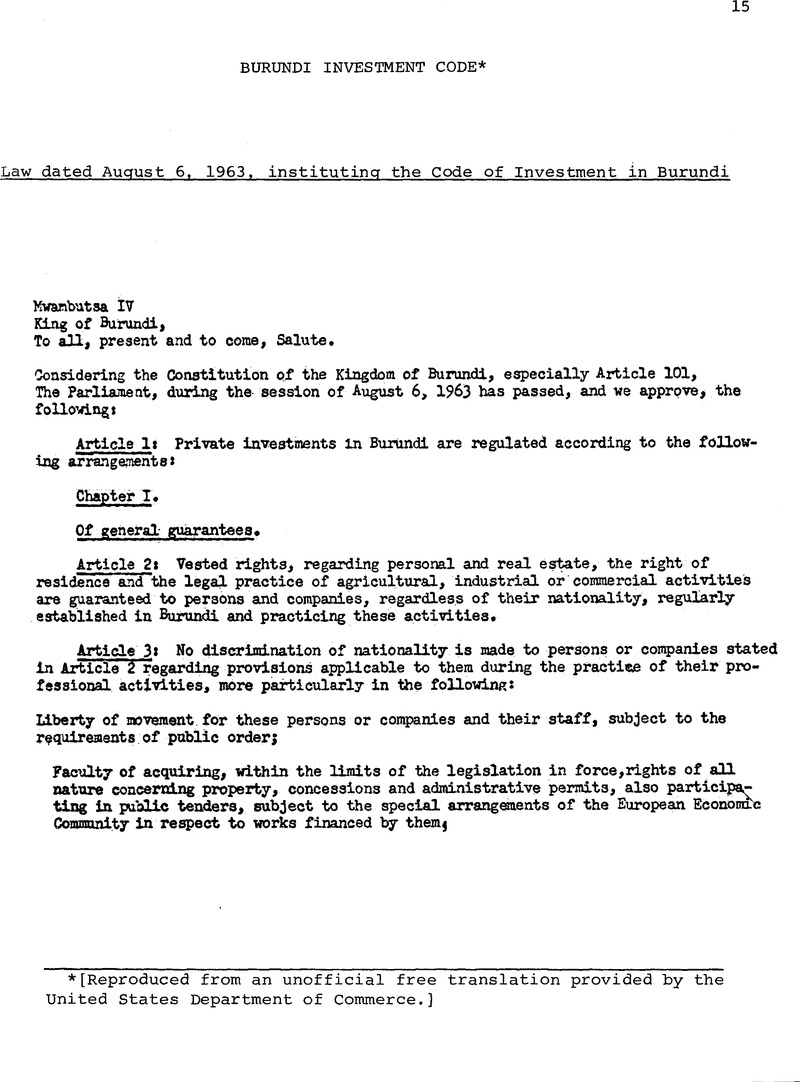 Burundi Investment Code* | International Legal Materials | Cambridge Core