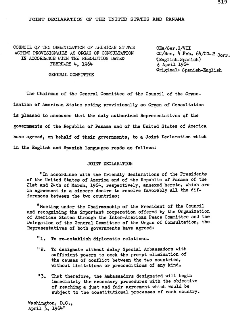 Joint Declaration of the United States and Panama | International Legal ...