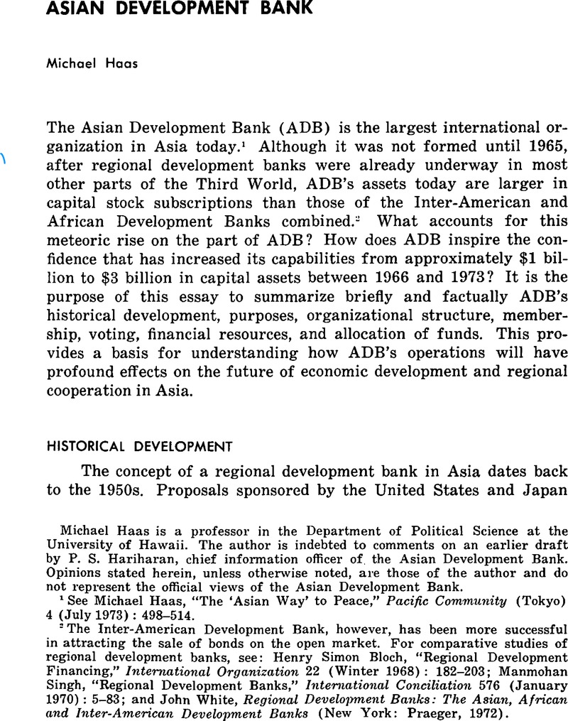 Asian Development Bank International Organization Cambridge Core
