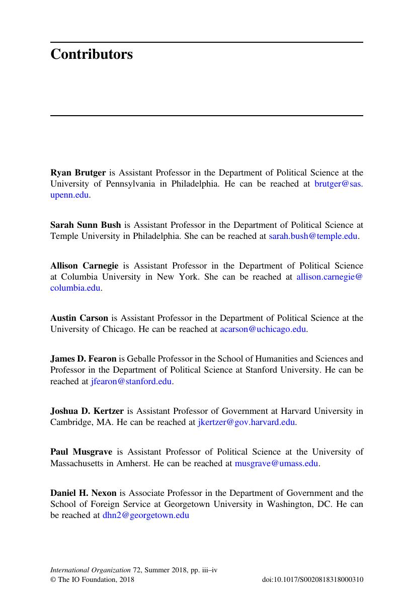 Contributors | International Organization | Cambridge Core
