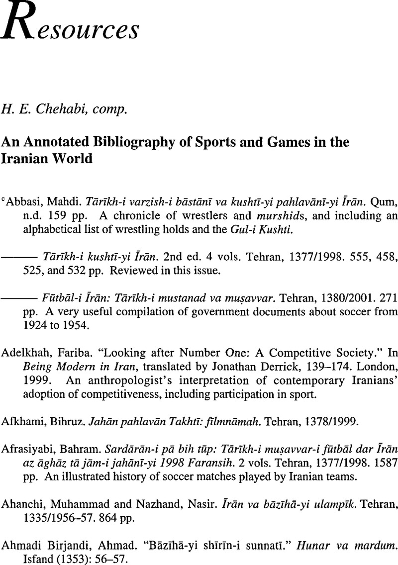 An Annotated Bibliography of Sports and Games in the Iranian World ...