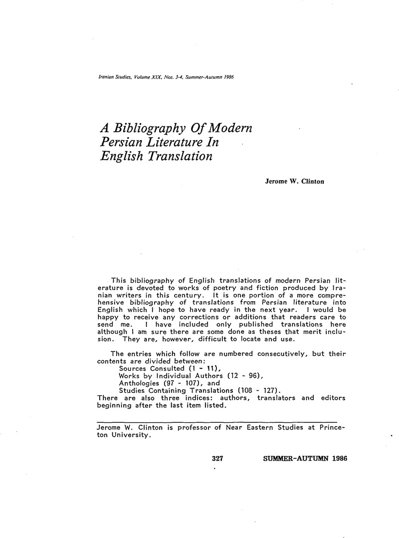 A Bibliography Of Modern Persian Literature In English Translation ...