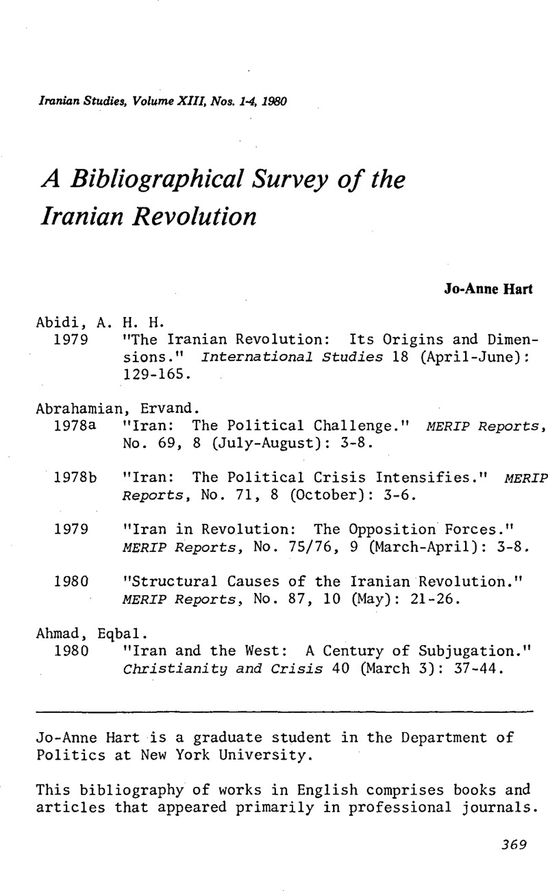 A Bibliographical Survey of the Iranian Revolution | Iranian Studies ...