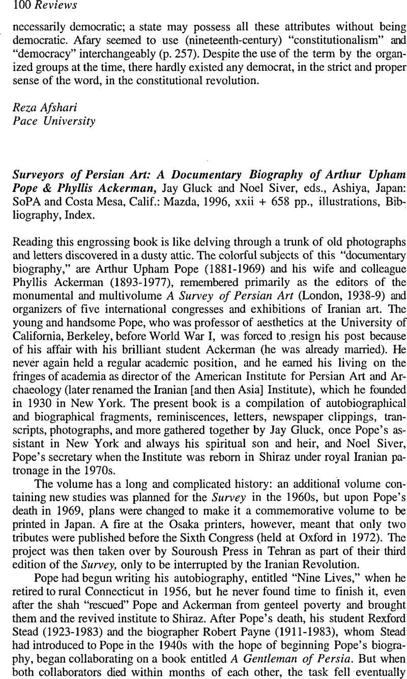 Surveyors of Persian Art: A Documentary Biography of Arthur Upham Pope ...