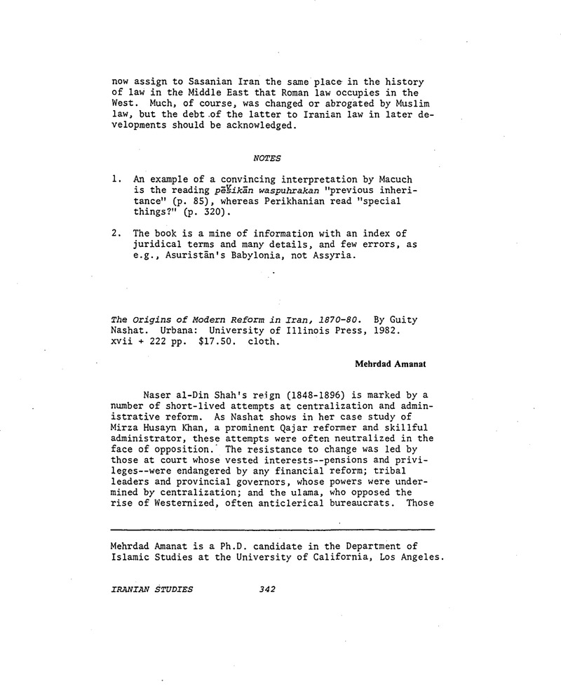 The Origins of Modern Reform in Iran, 1870–80. By Guity Nashat. Urbana ...