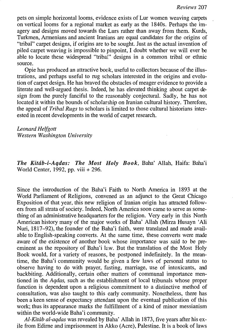 The Kitáb-i-Aqdas: The Most Holy Book, Baha’ Allah, Haifa: Baha'i World ...