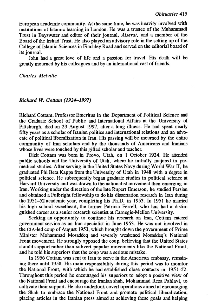 Richard W. Cottam (1924–1997) | Iranian Studies | Cambridge Core