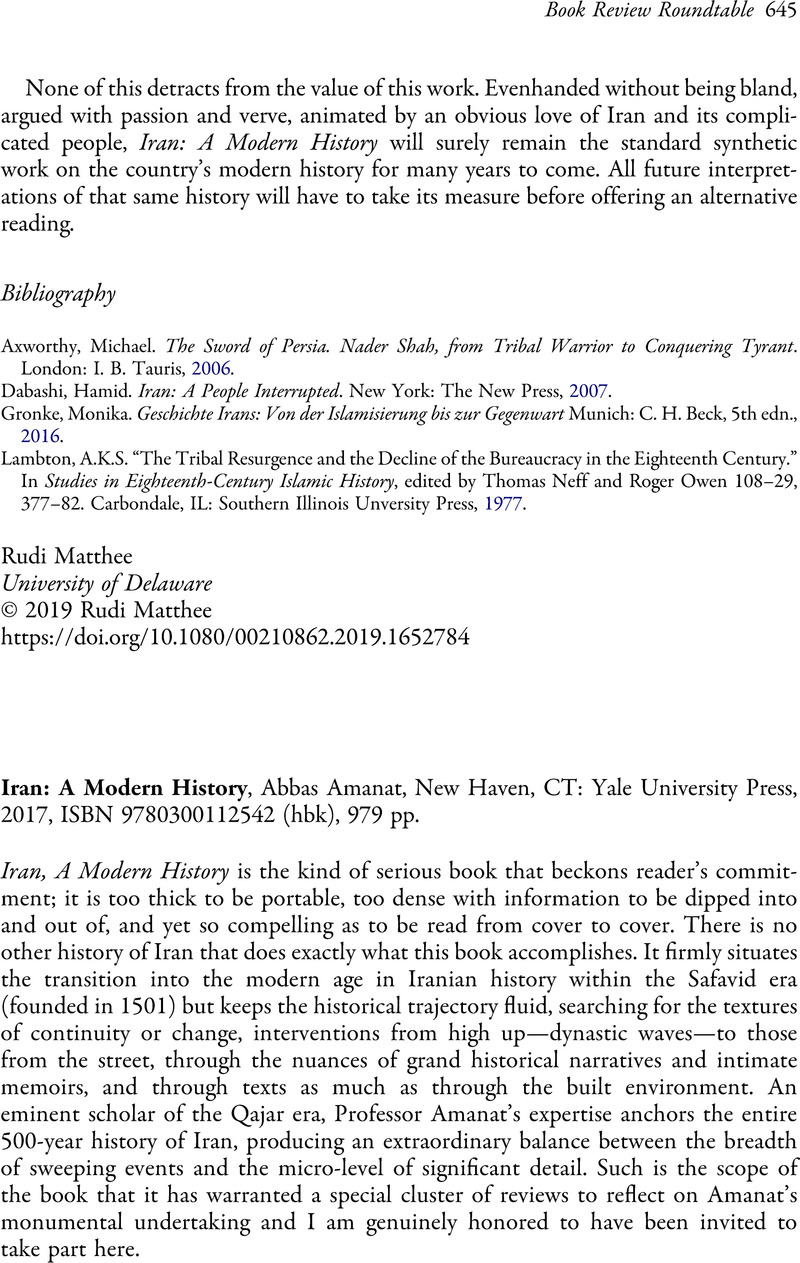 Iran: A Modern History, Abbas Amanat, New Haven, CT: Yale University ...
