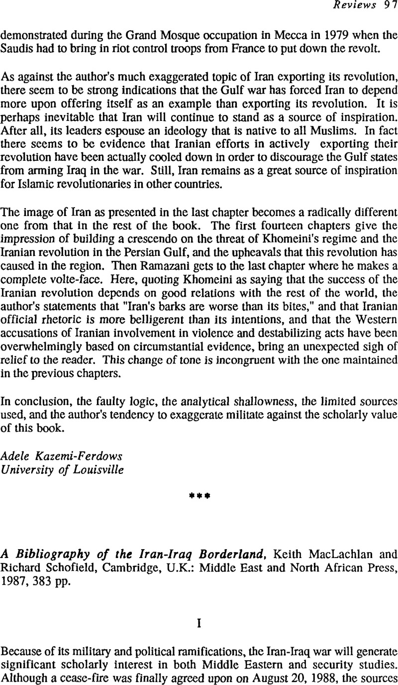A Bibliography of the Iran‐Iraq Borderland, Keith MacLachlan and ...