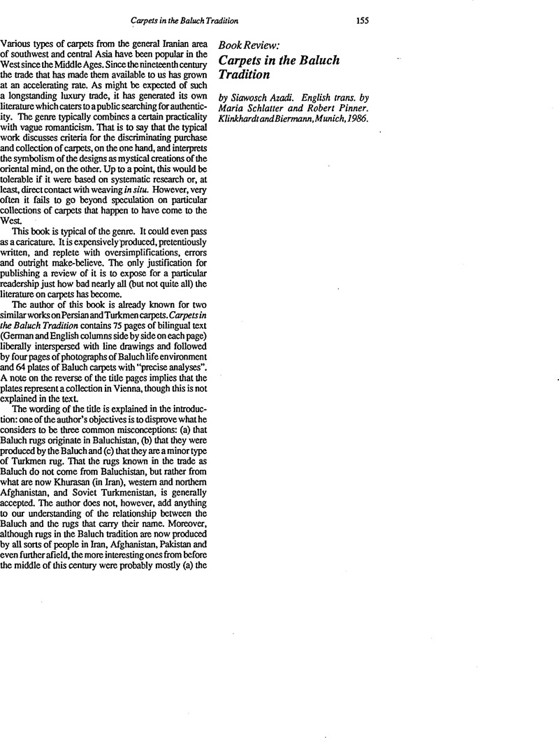 Carpets in the Baluch Tradition by Siawosch Azadi. English trans. by ...