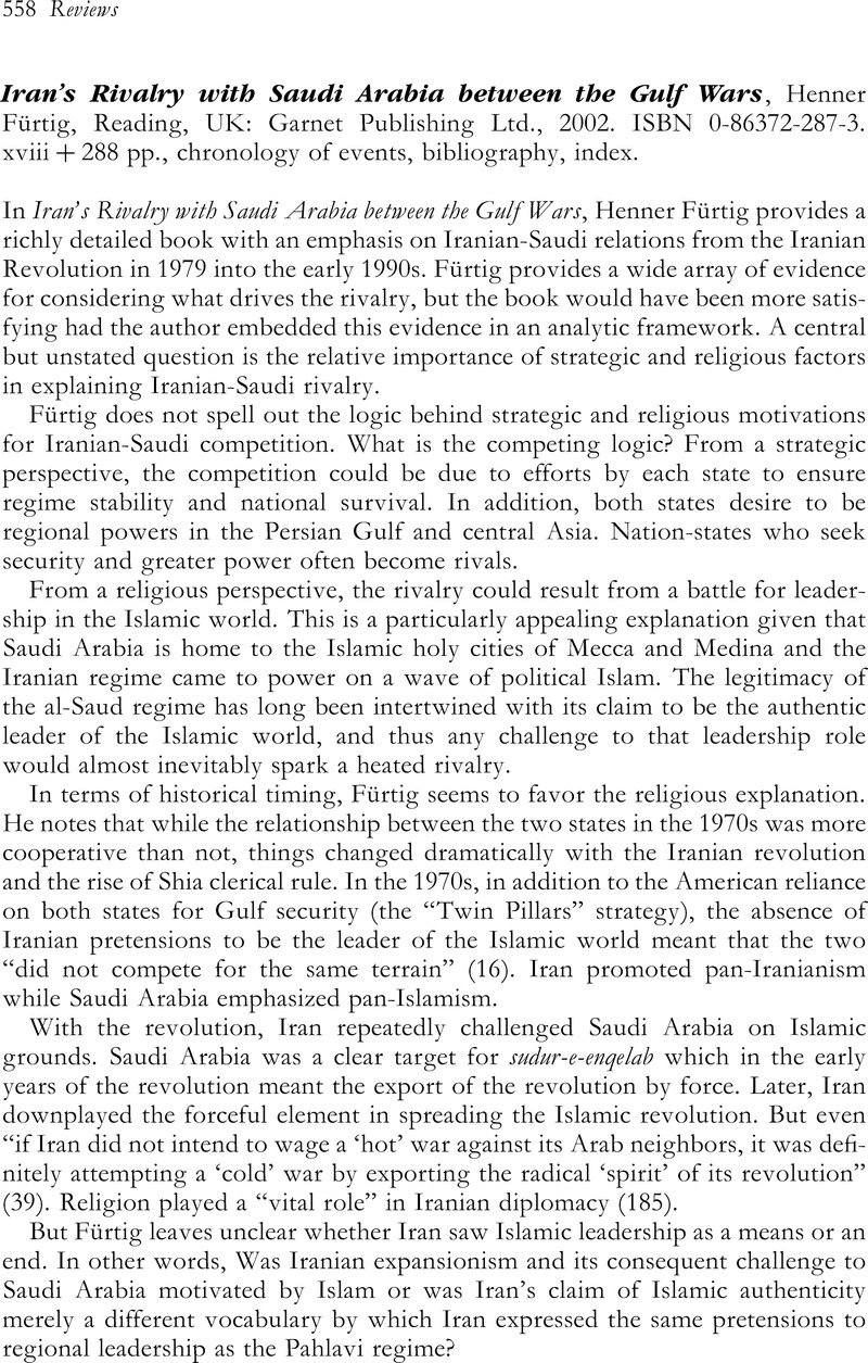 Iran's Rivalry with Saudi Arabia between the Gulf Wars, Henner Fürtig ...