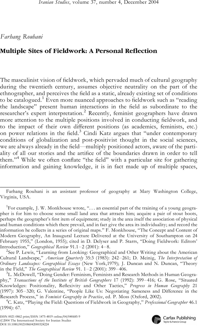 Multiple Sites of Fieldwork: A Personal Reflection | Iranian Studies ...