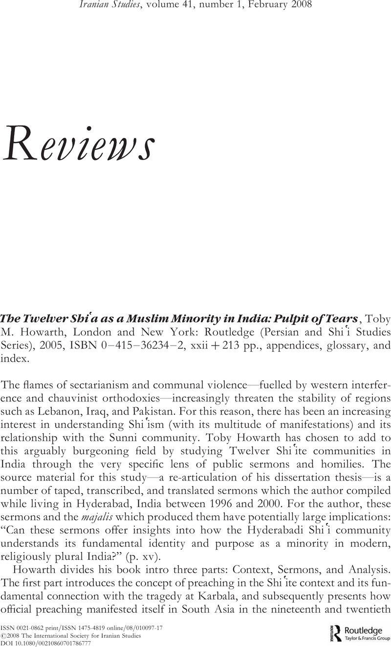 The Twelver Shi'a as a Muslim Minority in India: Pulpit of Tears, Toby ...