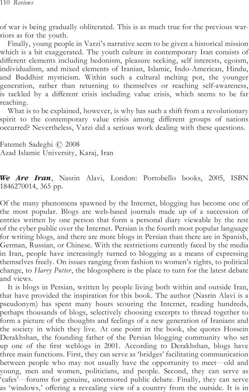We Are Iran, Nasrin Alavi, London: Portobello books, 2005, ISBN ...