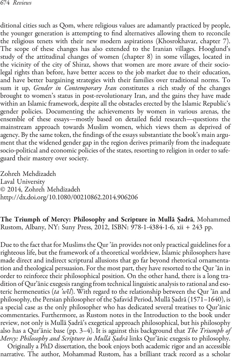 The Triumph of Mercy: Philosophy and Scripture in Mullā Ṣadrā, Mohammed ...