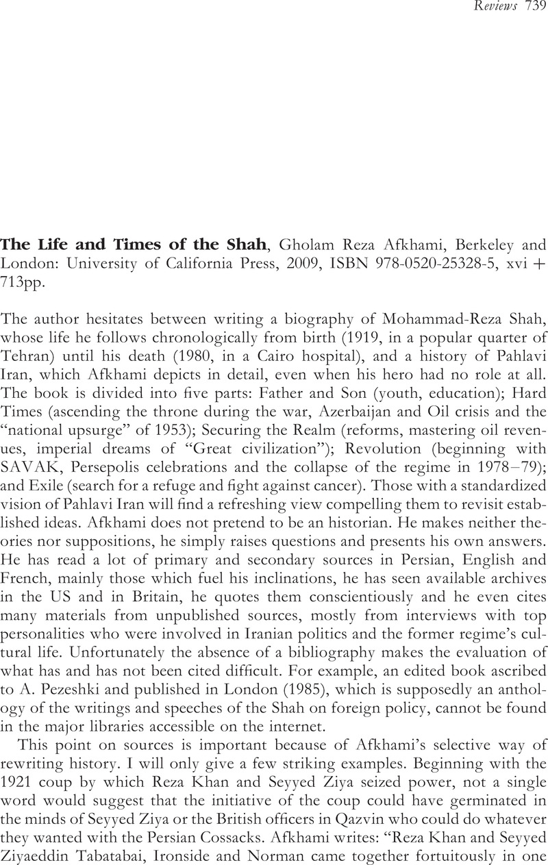 The Life and Times of the Shah, Gholam Reza Afkhami, Berkeley and ...