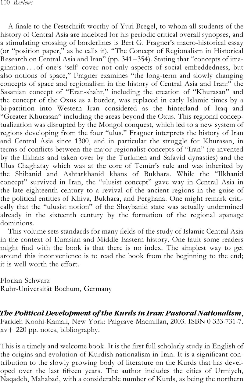The Political Development of the Kurds in Iran: Pastoral Nationalism ...