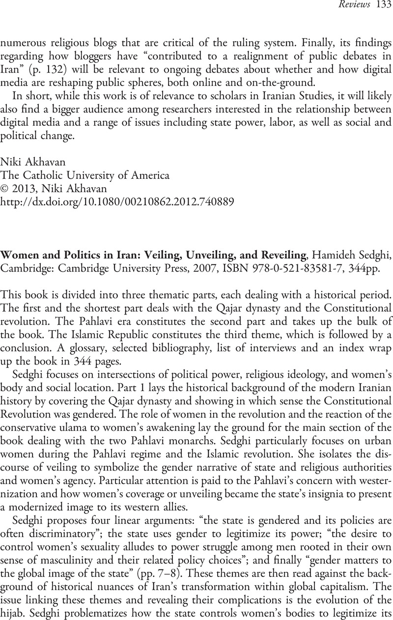 Women and Politics in Iran: Veiling, Unveiling, and Reveiling, Hamideh ...