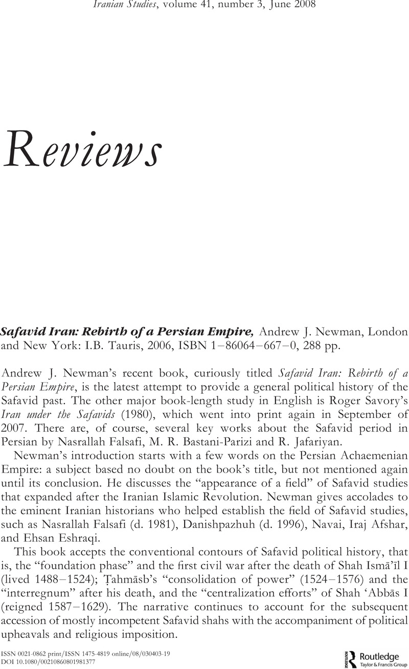 Safavid Iran: Rebirth of a Persian Empire, Andrew J. Newman, London and ...