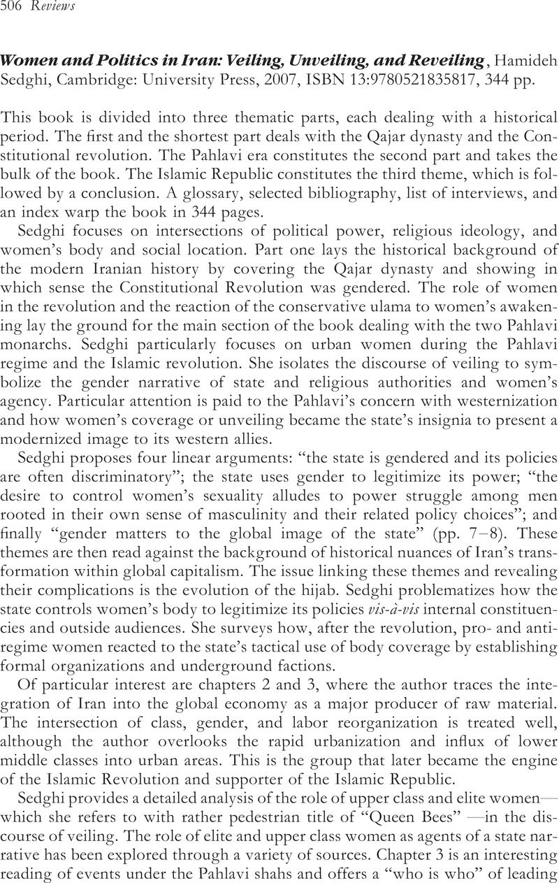 Women and Politics in Iran: Veiling, Unveiling, and Reveiling, Hamideh ...