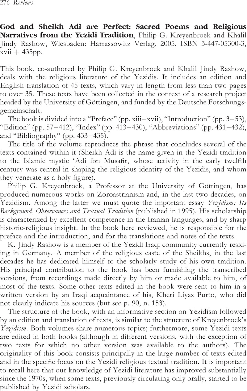 God and Sheikh Adi are Perfect: Sacred Poems and Religious Narratives ...