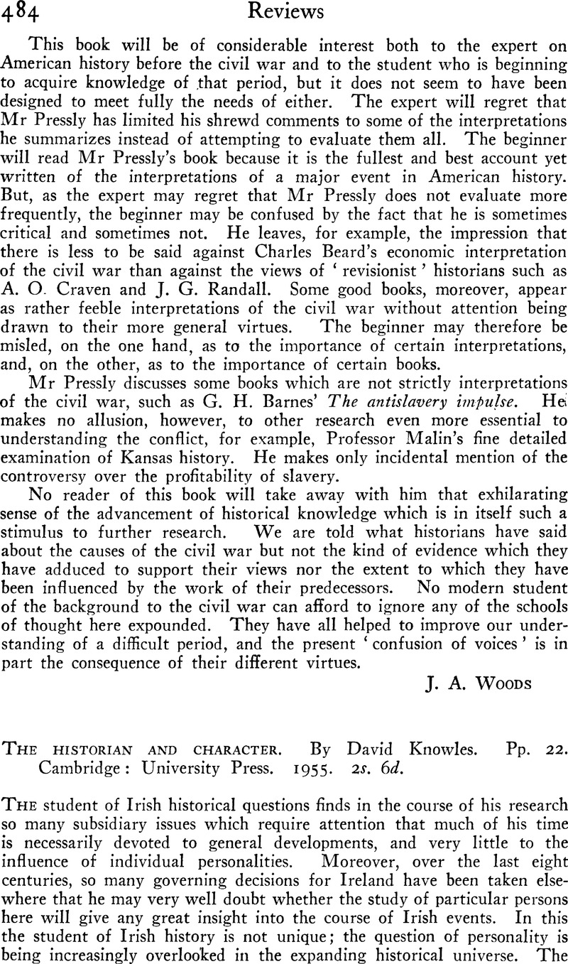 The historian and character. By David Knowles. Pp. 22. Cambridge ...