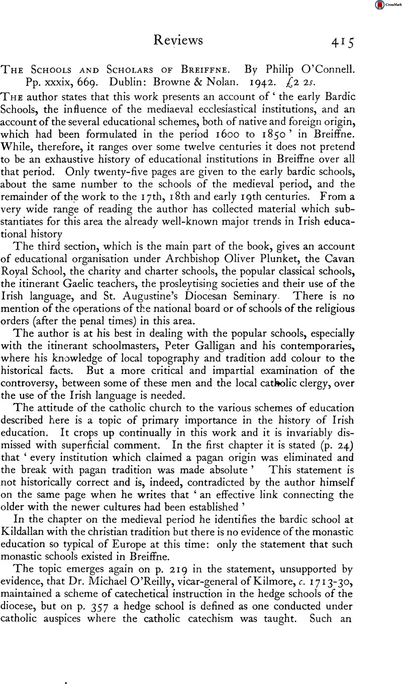 The Schools and Scholars of Breiffne. By Philip O'Connell. Pp. xxxix ...
