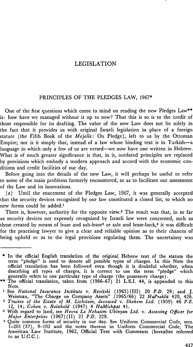 Principles of the Pledges Law, 1967* | Israel Law Review | Cambridge Core