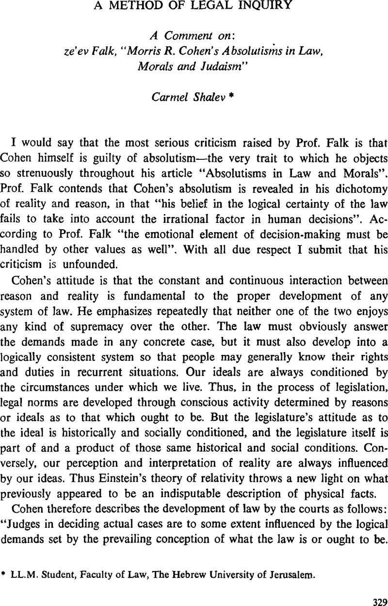 A Method of Legal Inquiry | Israel Law Review | Cambridge Core