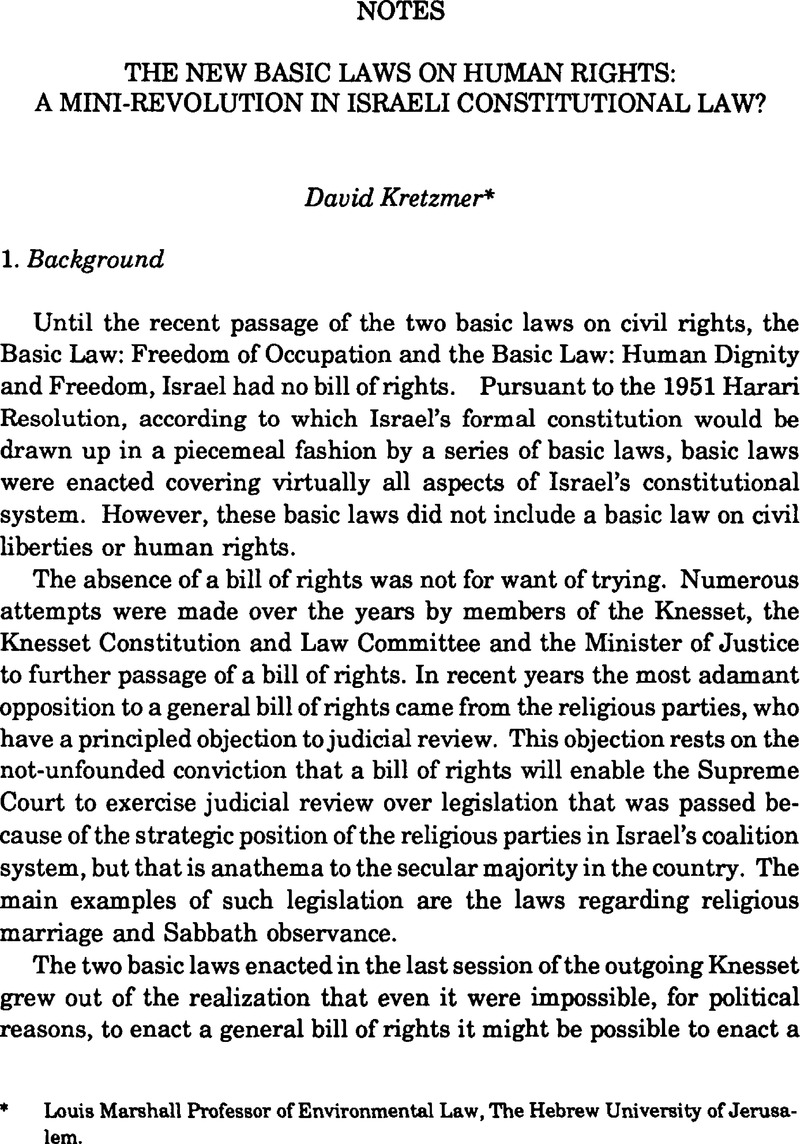 The New Basic Laws on Human Rights: A Mini-Revolution in Israeli ...