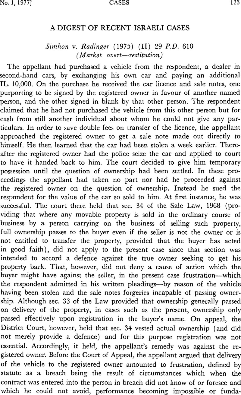 A Digest of Recent Israeli Cases | Israel Law Review | Cambridge Core