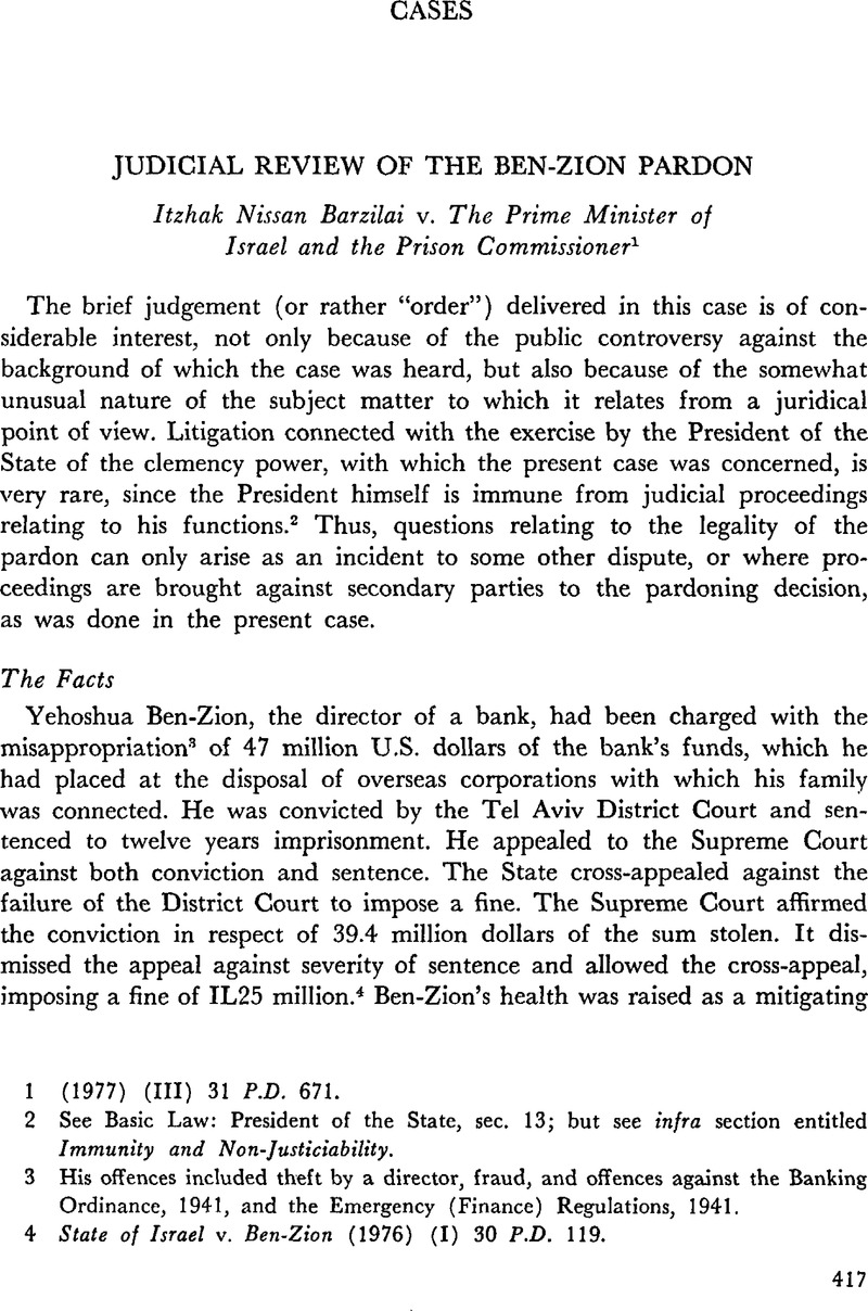 Judicial Review of the Ben-Zion Pardon | Israel Law Review | Cambridge Core