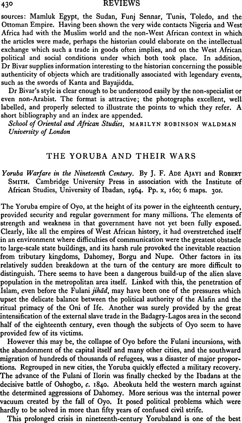 The Yoruba and their Wars - Yoruba Warfare in the Nineteenth Century ...