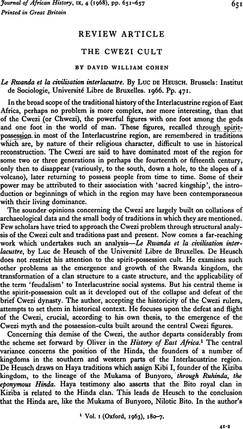 The Cwezi Cult | The Journal of African History | Cambridge Core