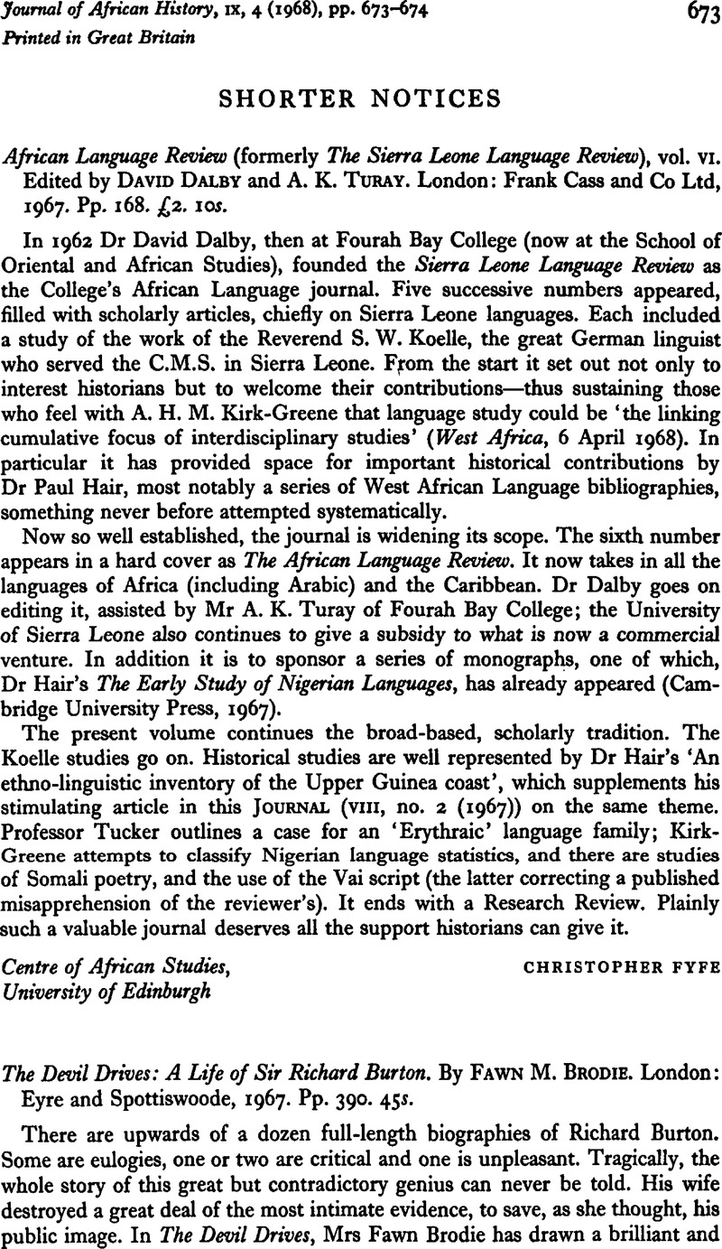 African Language Review (formerly The Sierra Leone Language Review ...