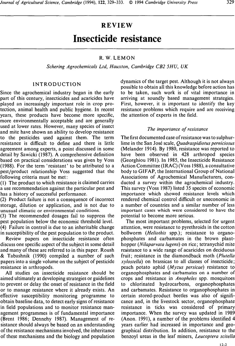 Insecticide resistance | The Journal of Agricultural Science ...