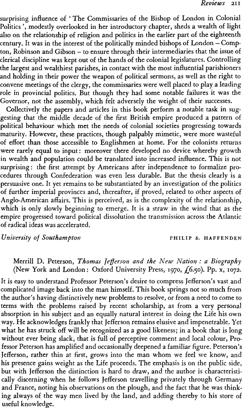 Merrill D. Peterson, Thomas Jefferson and the New Nation: a Biography ...