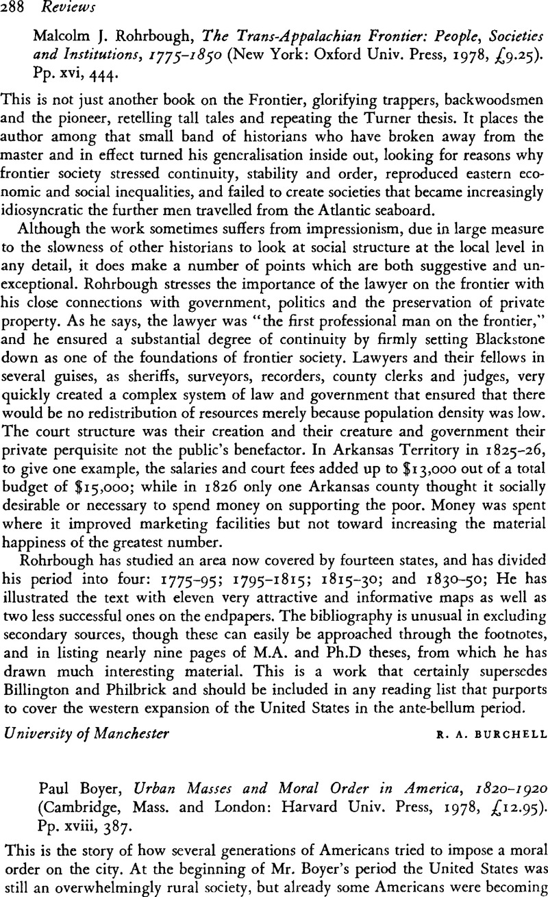 Malcolm J. Rohrbough, The Trans-Appalachian Frontier: People, Societies ...