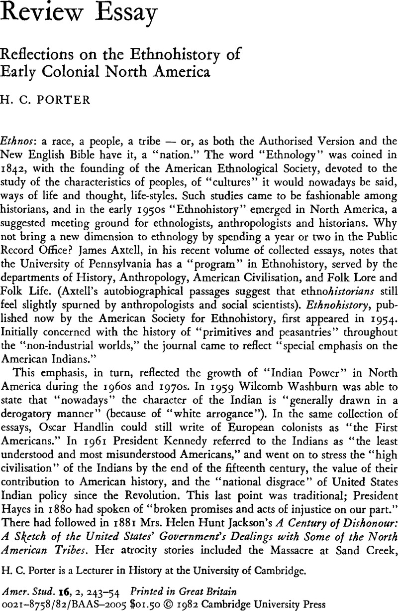 Reflections on the Ethnohistory of Early Colonial North America ...