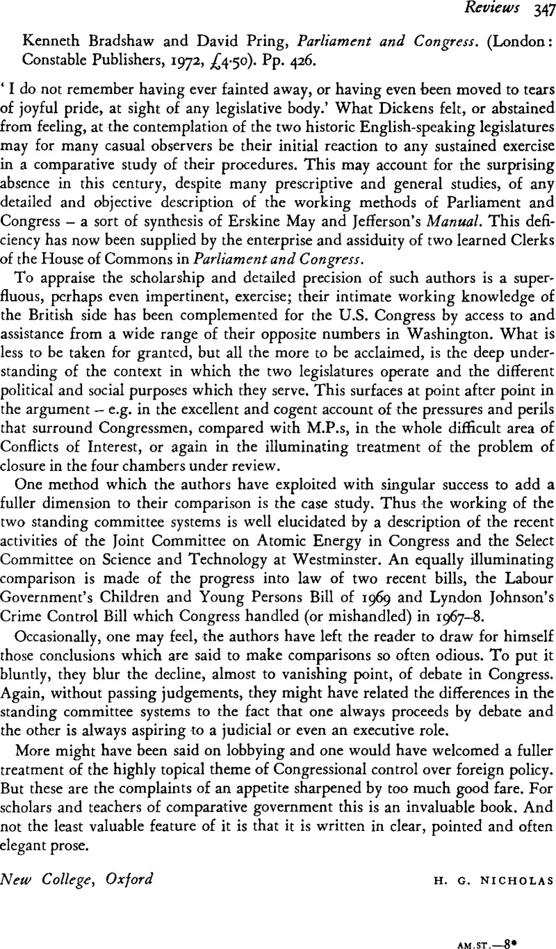 Kenneth Bradshaw and David Pring, Parliament and Congress. (London ...