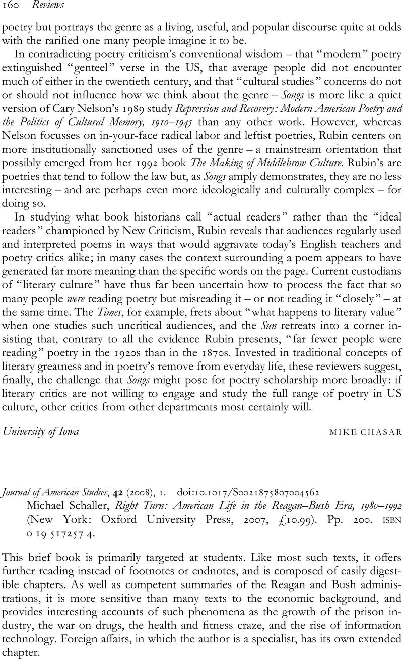 Michael Schaller, Right Turn: American Life in the Reagan–Bush Era ...